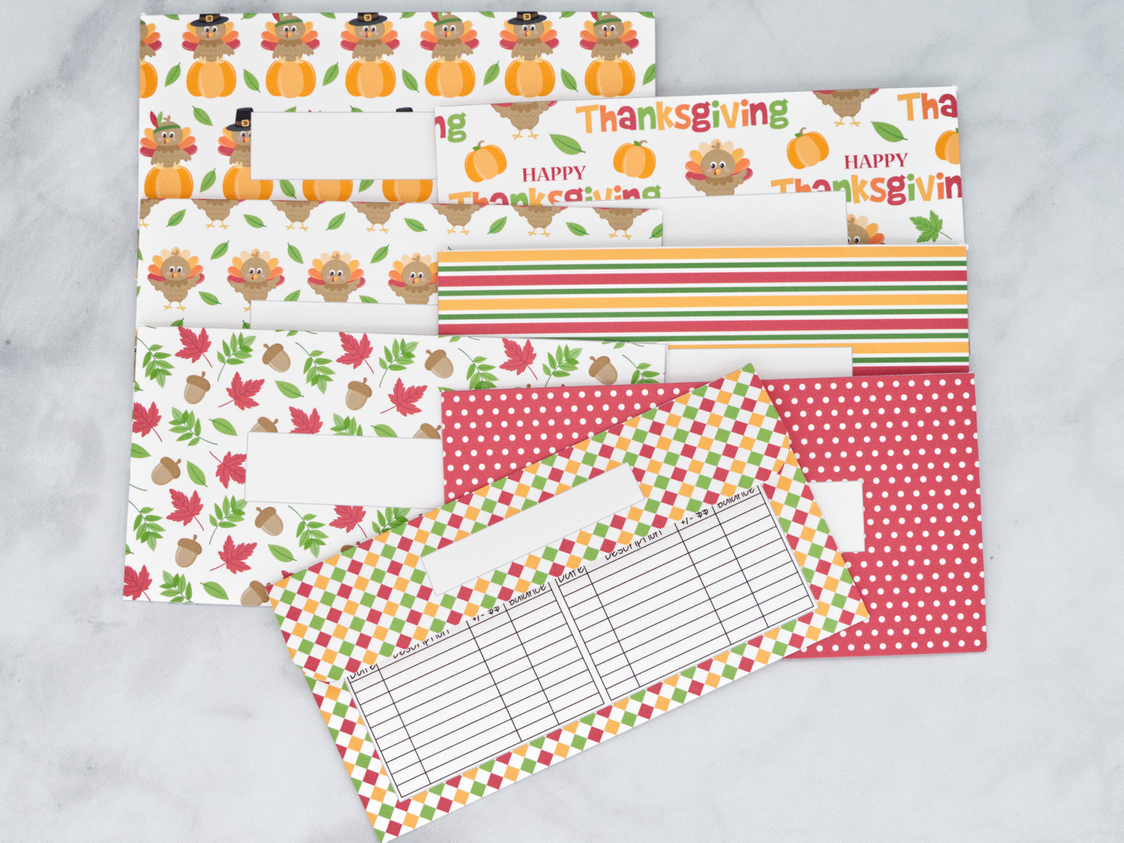 PRINTABLE Set of 7 Horizontal Cash Envelopes, November Thanksgiving Ki ...